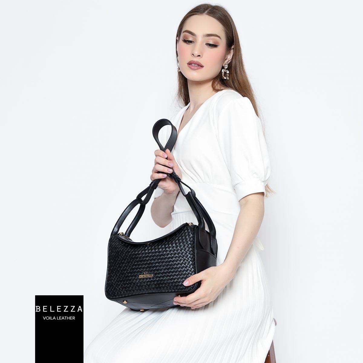 Tas Hobo Anyaman Kulit Asli Voila Belezza Black - Voila Leather
