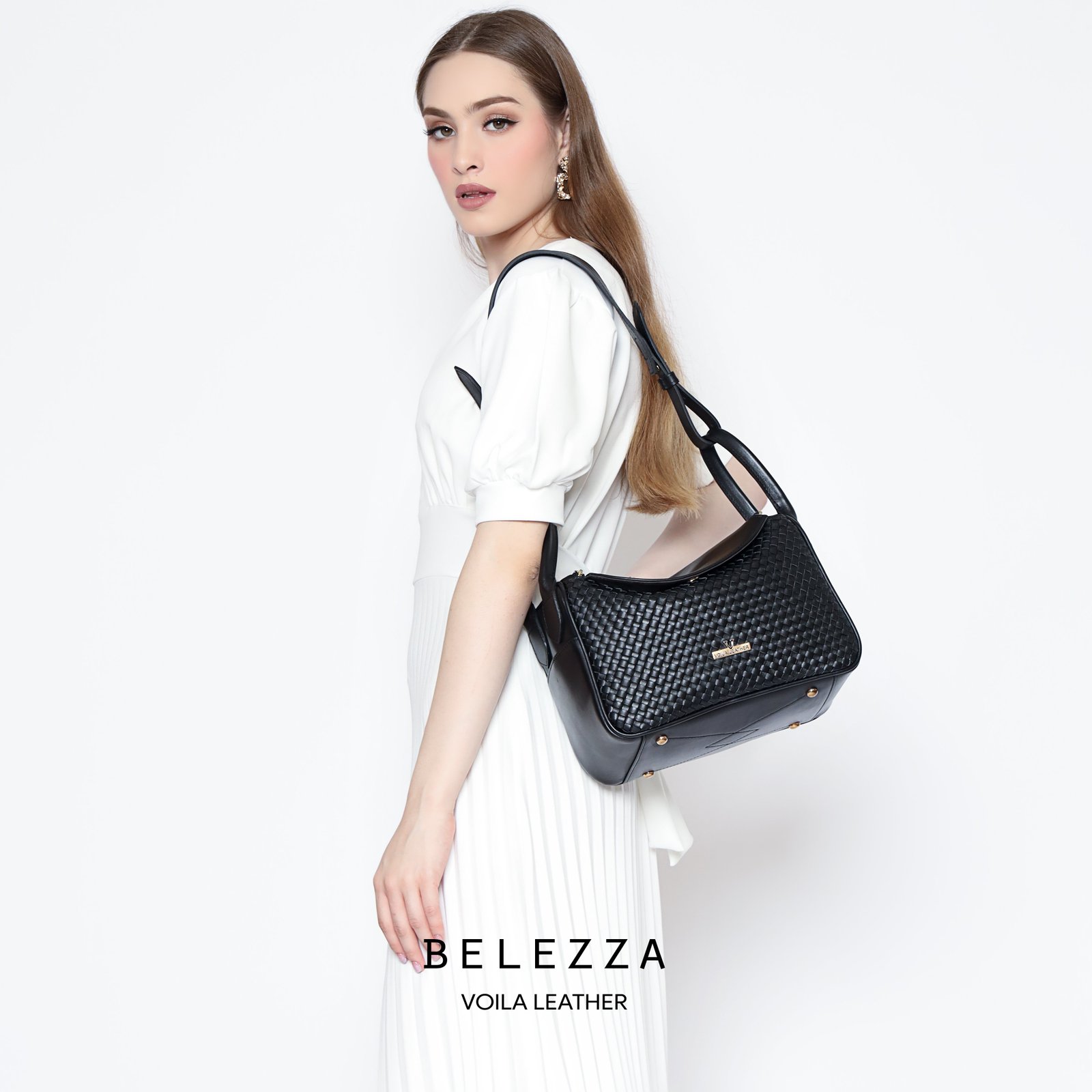 Tas Hobo Anyaman Kulit Asli Voila Belezza Black - Voila Leather