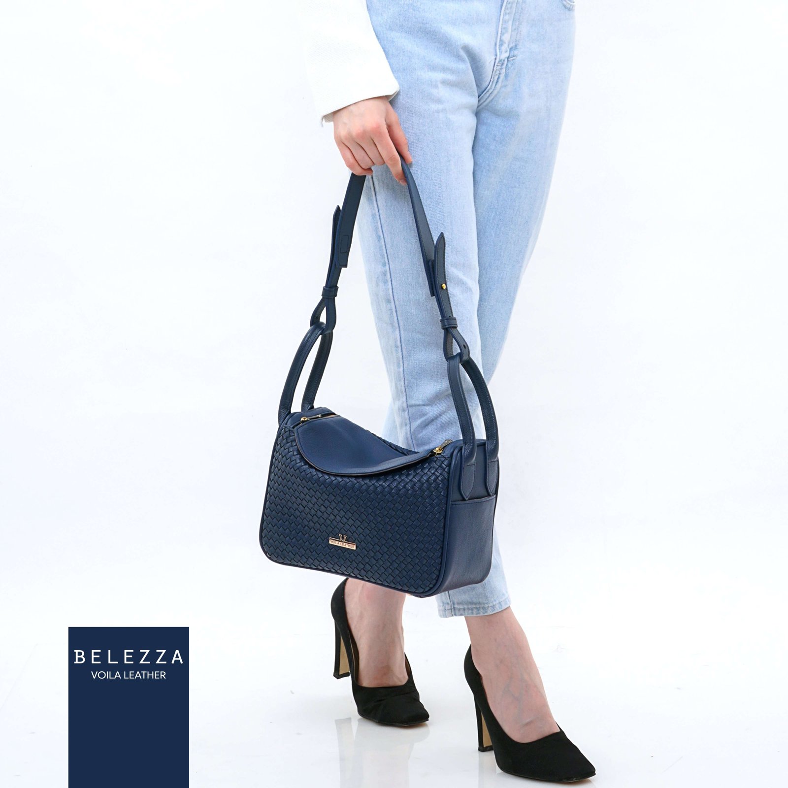 Tas Hobo Anyaman Kulit Asli Voila Belezza Blue Lagoon - Voila Leather