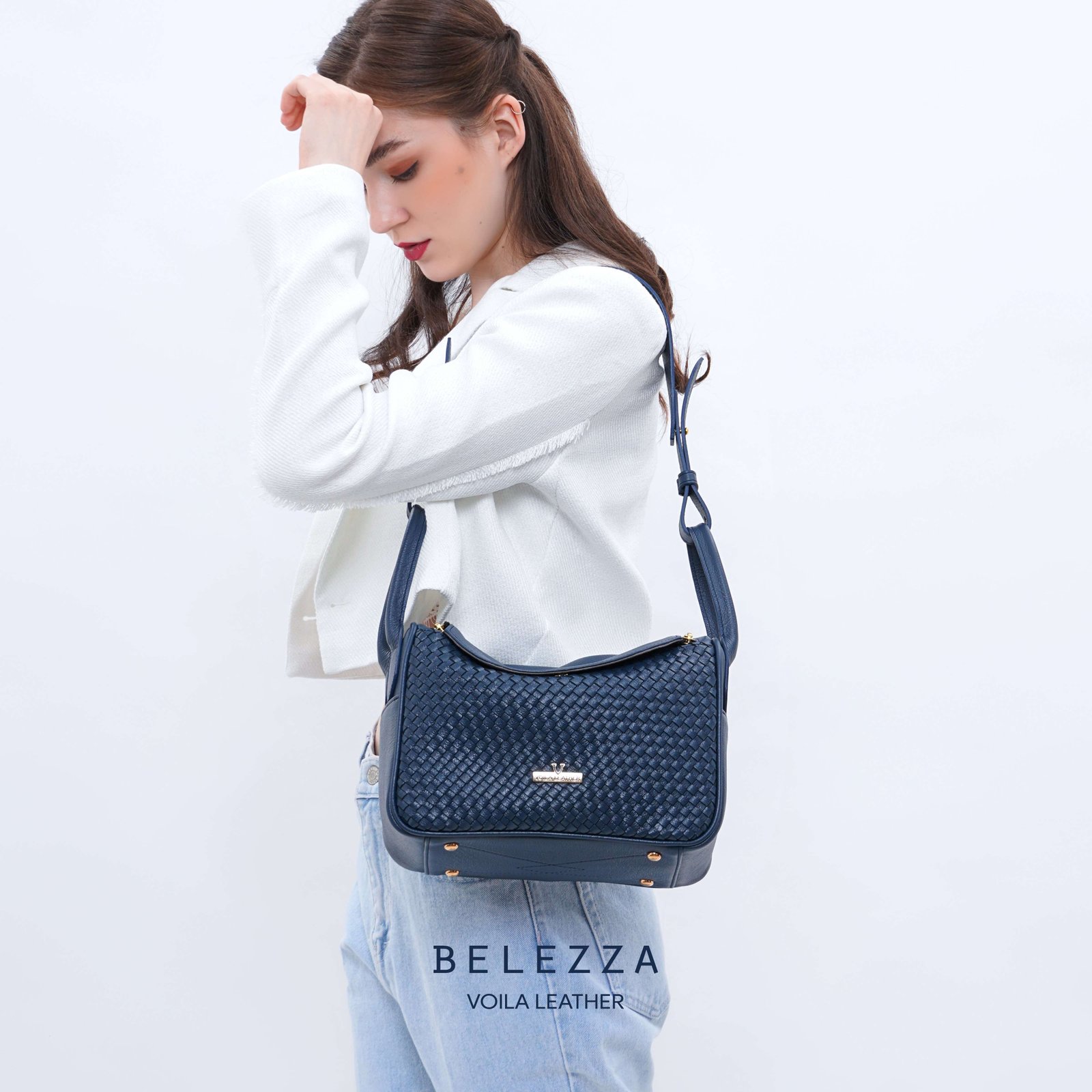Tas Hobo Anyaman Kulit Asli Voila Belezza Blue Lagoon - Voila Leather