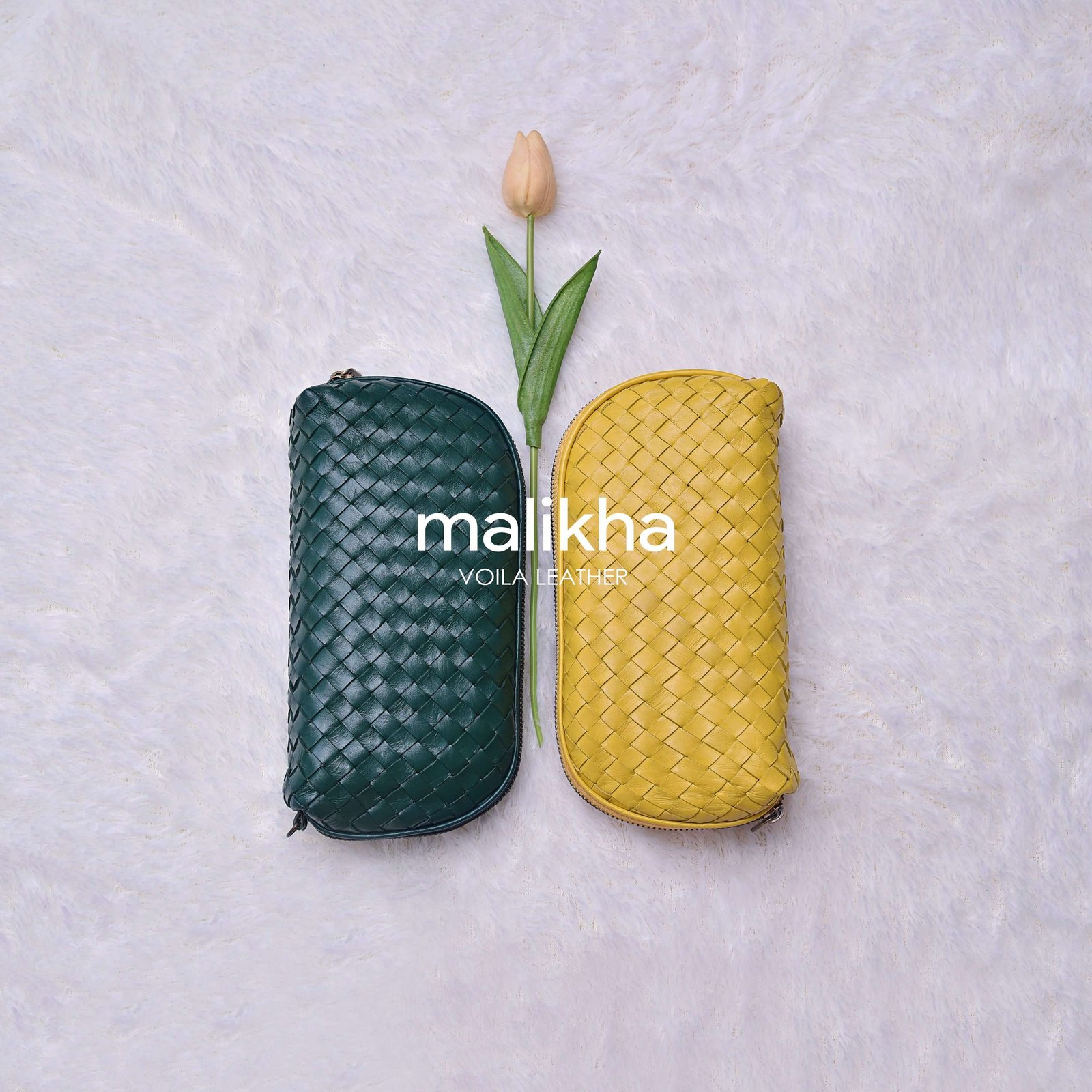 Genuine Leather Ethnic Woven Pouch Voila Malikha Yellow - Voila Leather
