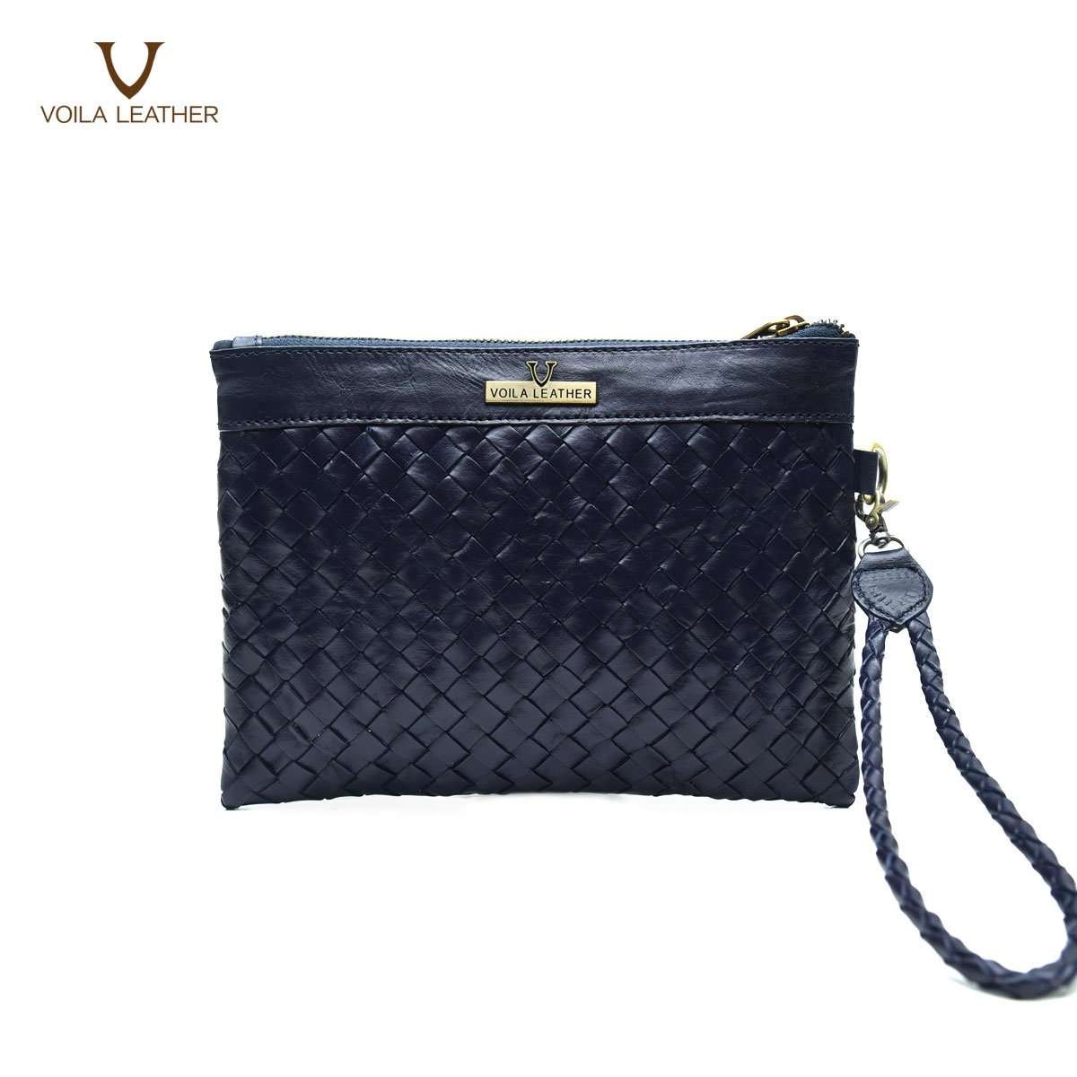 Etnik Handmade Anyam Kulit Asli Pouch Voila Cadhna Blue Navy - Voila ...