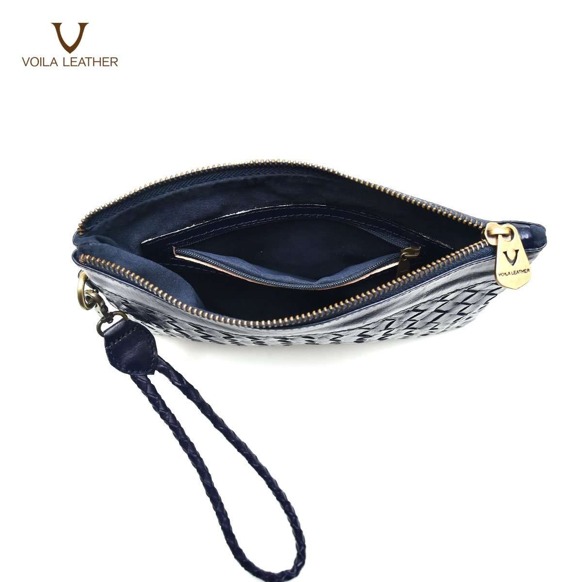 Etnik Handmade Anyam Kulit Asli Pouch Voila Cadhna Blue Navy - Voila ...