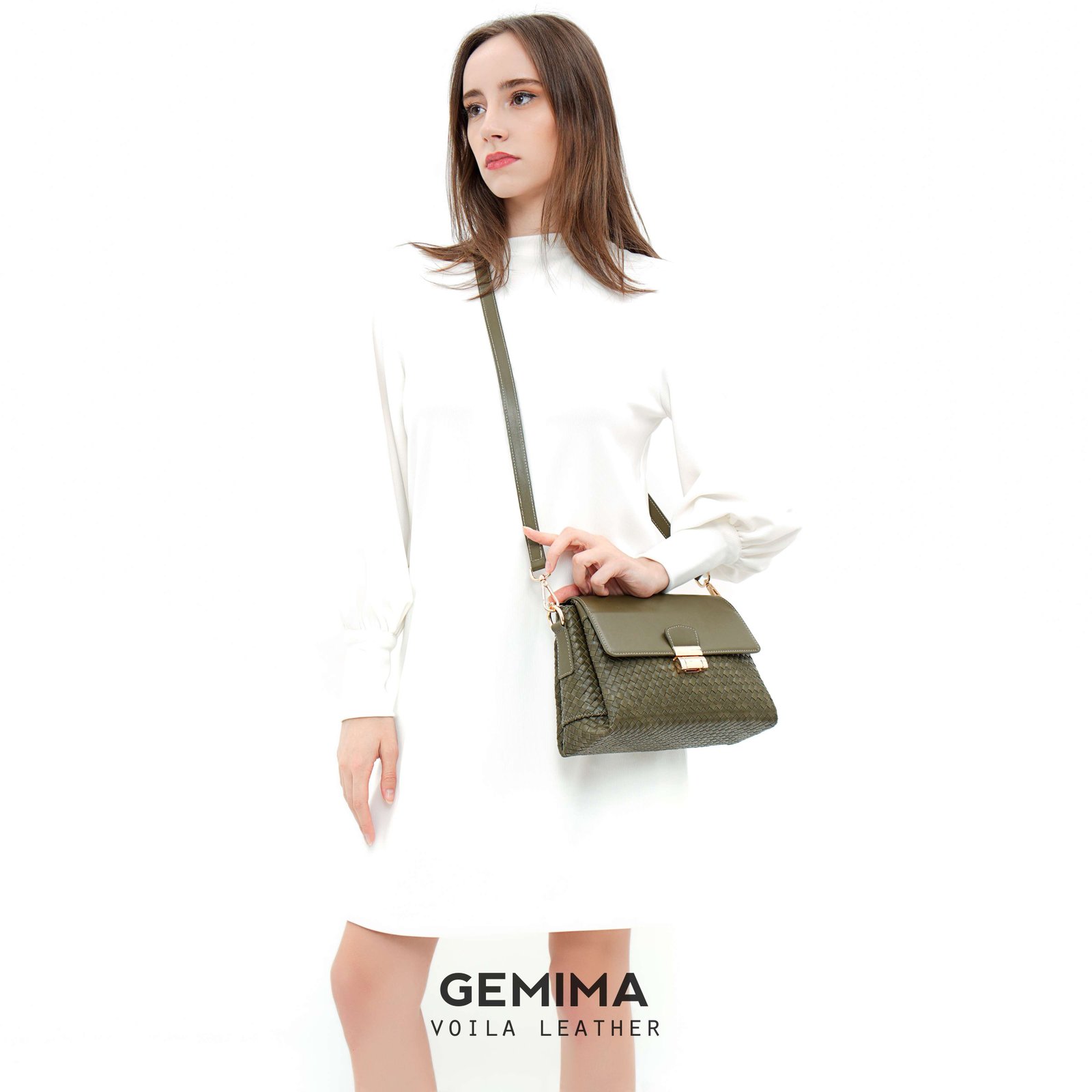 Medium Tote Selempang Anyam Kulit Asli Voila Gemima Green - Voila Leather