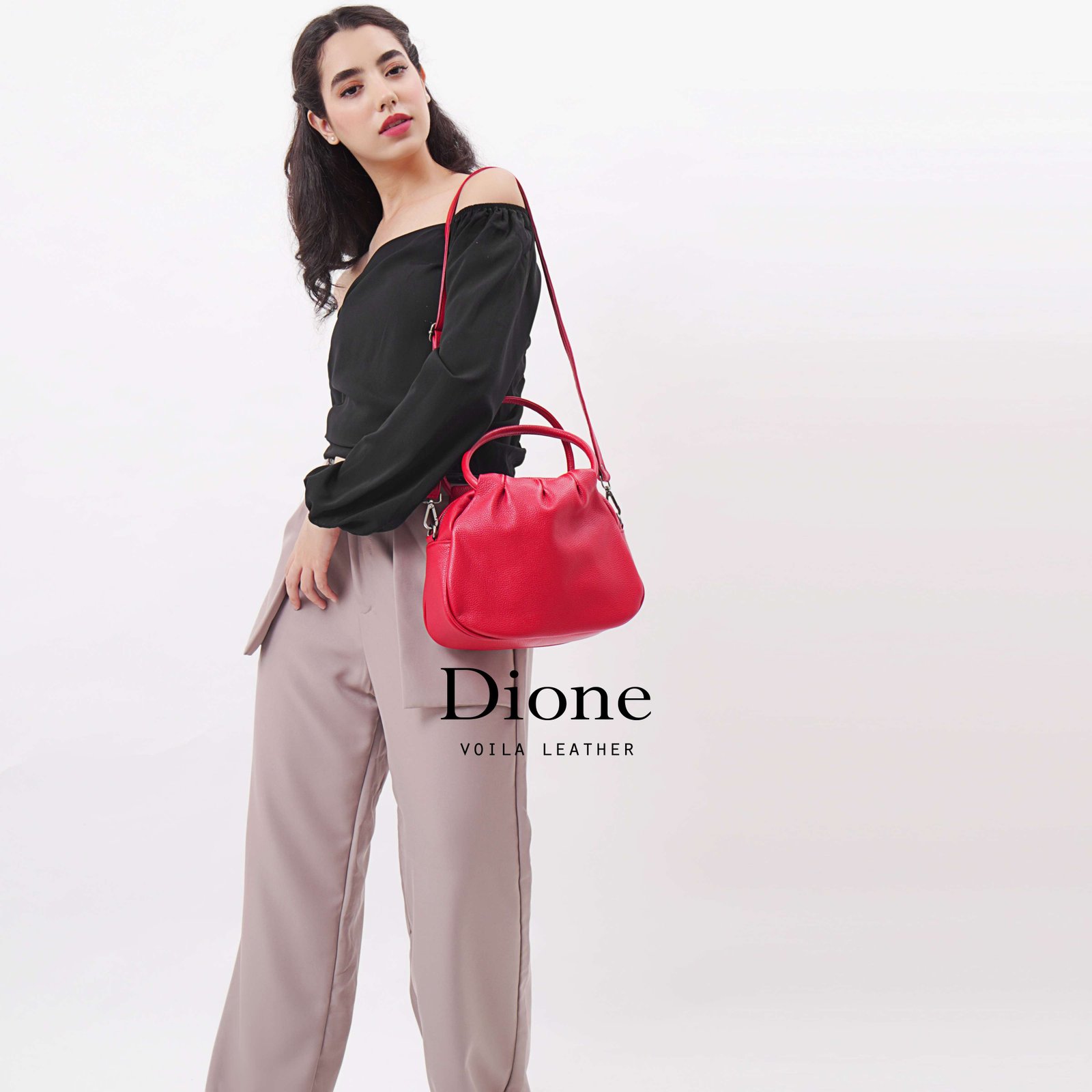 Medium Basket & Sling Bag Genuine Leather Voila Dione Red - Voila Leather
