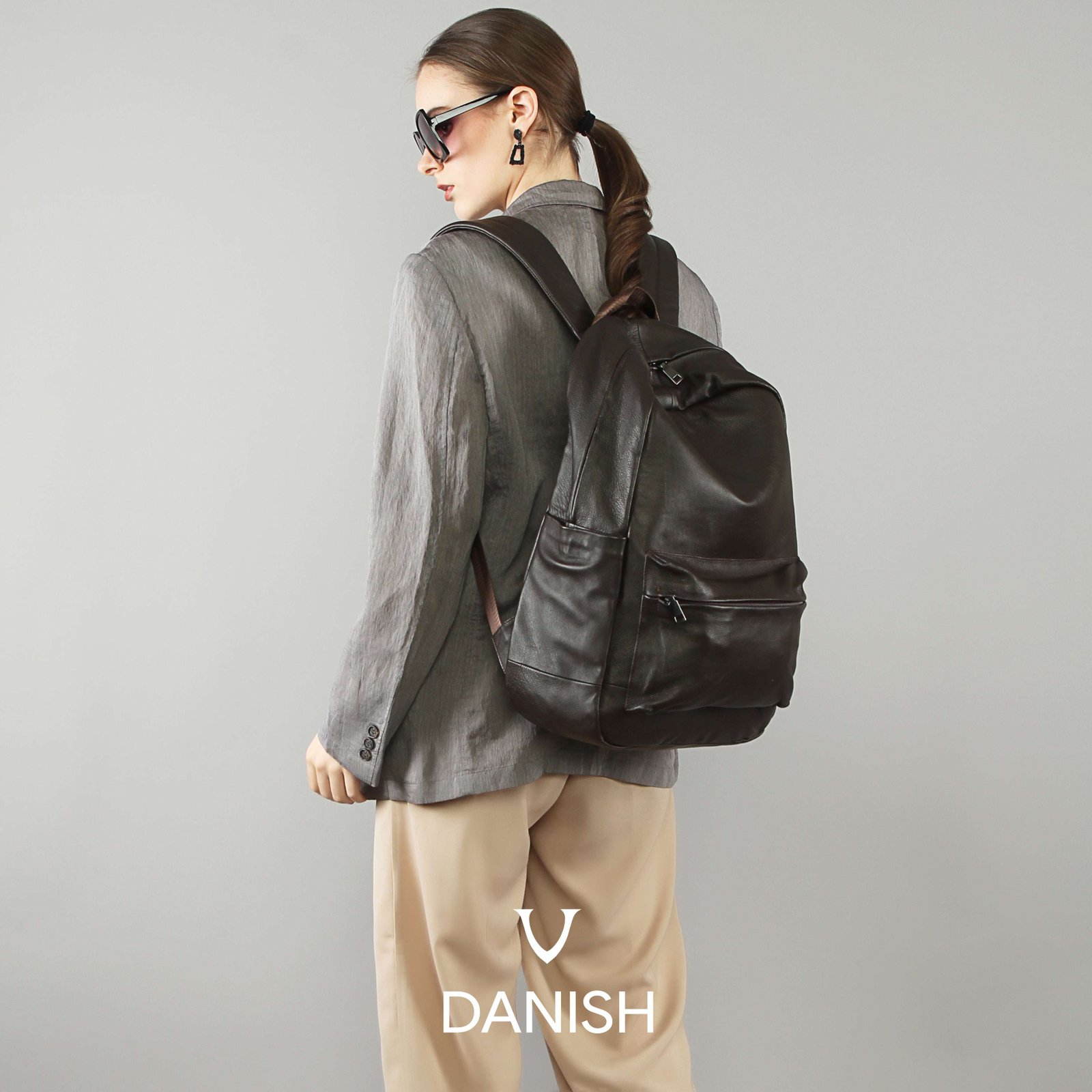 Large Soft Leather Backpack Voila Danish Dark Brown - Voila Leather
