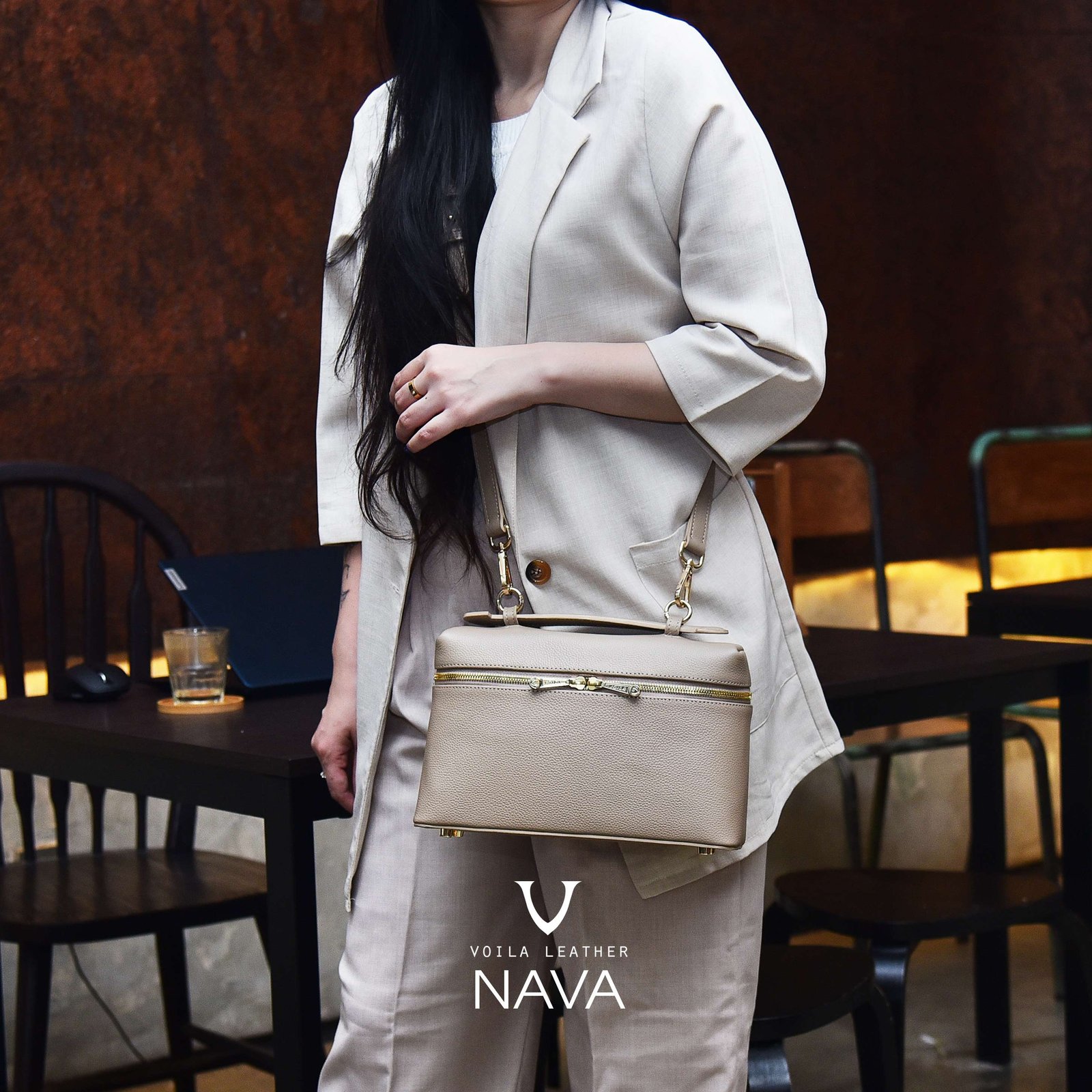 Genuine Leather Handbag & Sling Voila Nava Nude - Voila Leather