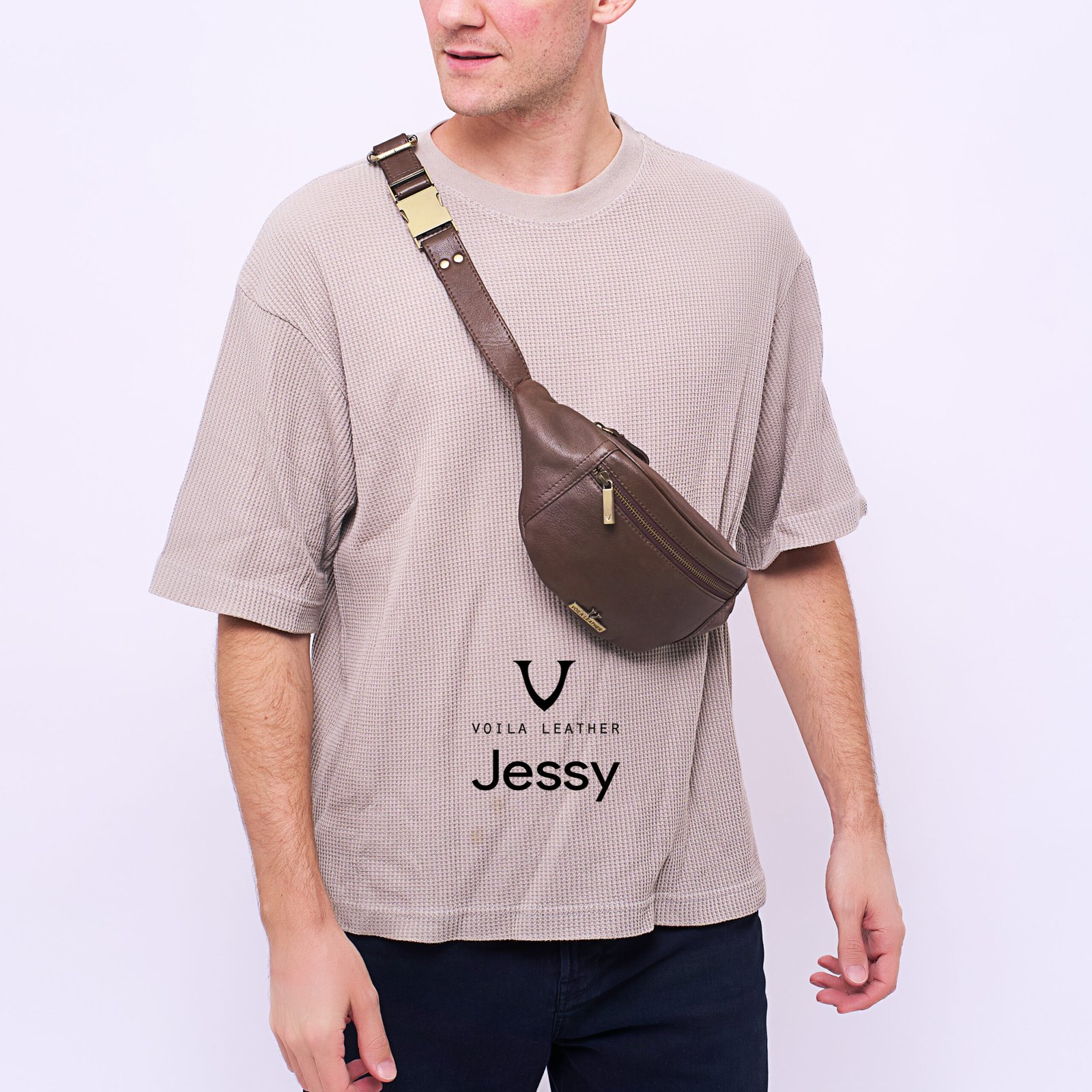 Genuine Leather Unisex Waistbag Voila Jessy Brown - Voila Leather