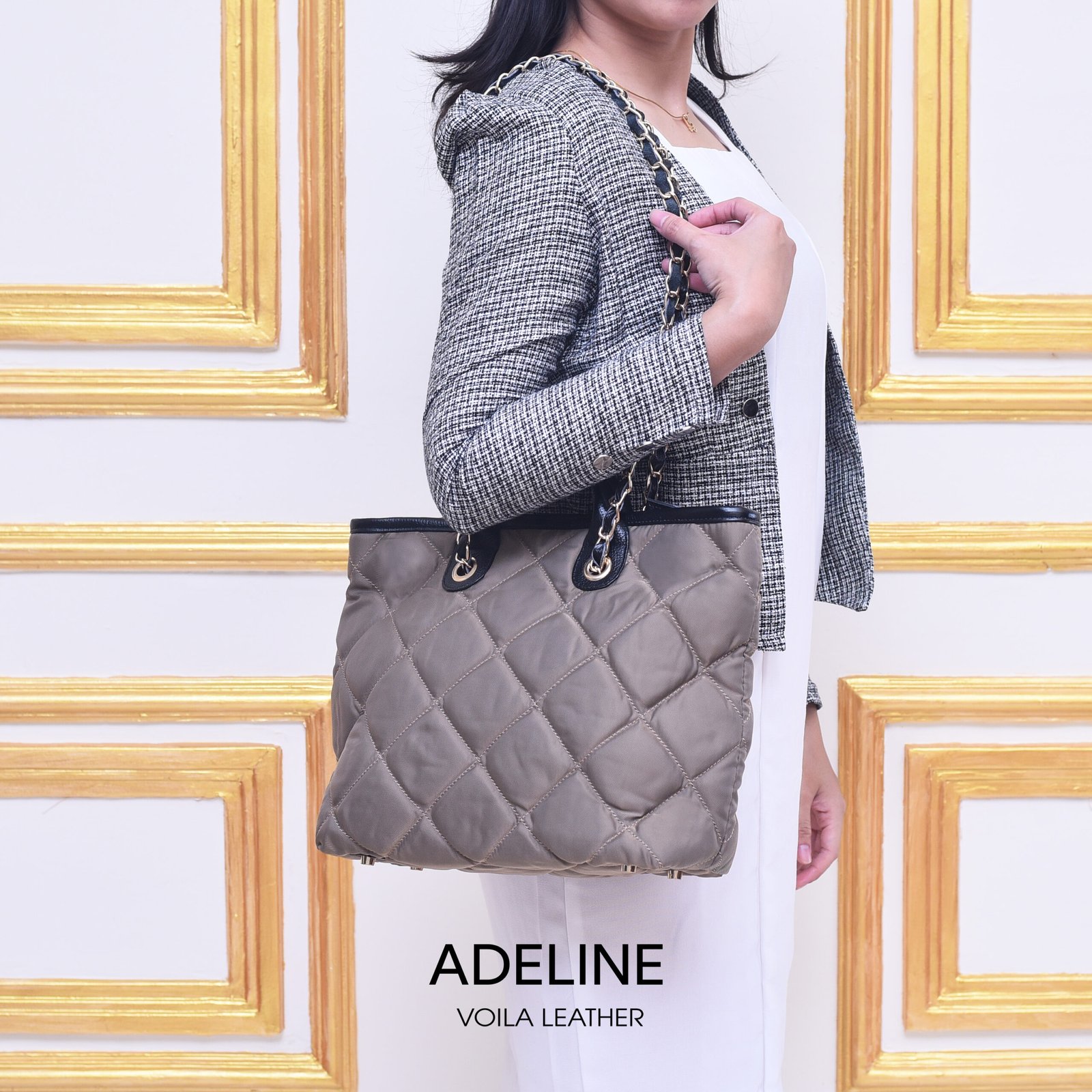Medium Tote Selempang Premium Nylon Kombinasi Kulit Voila Adeline Mocca ...